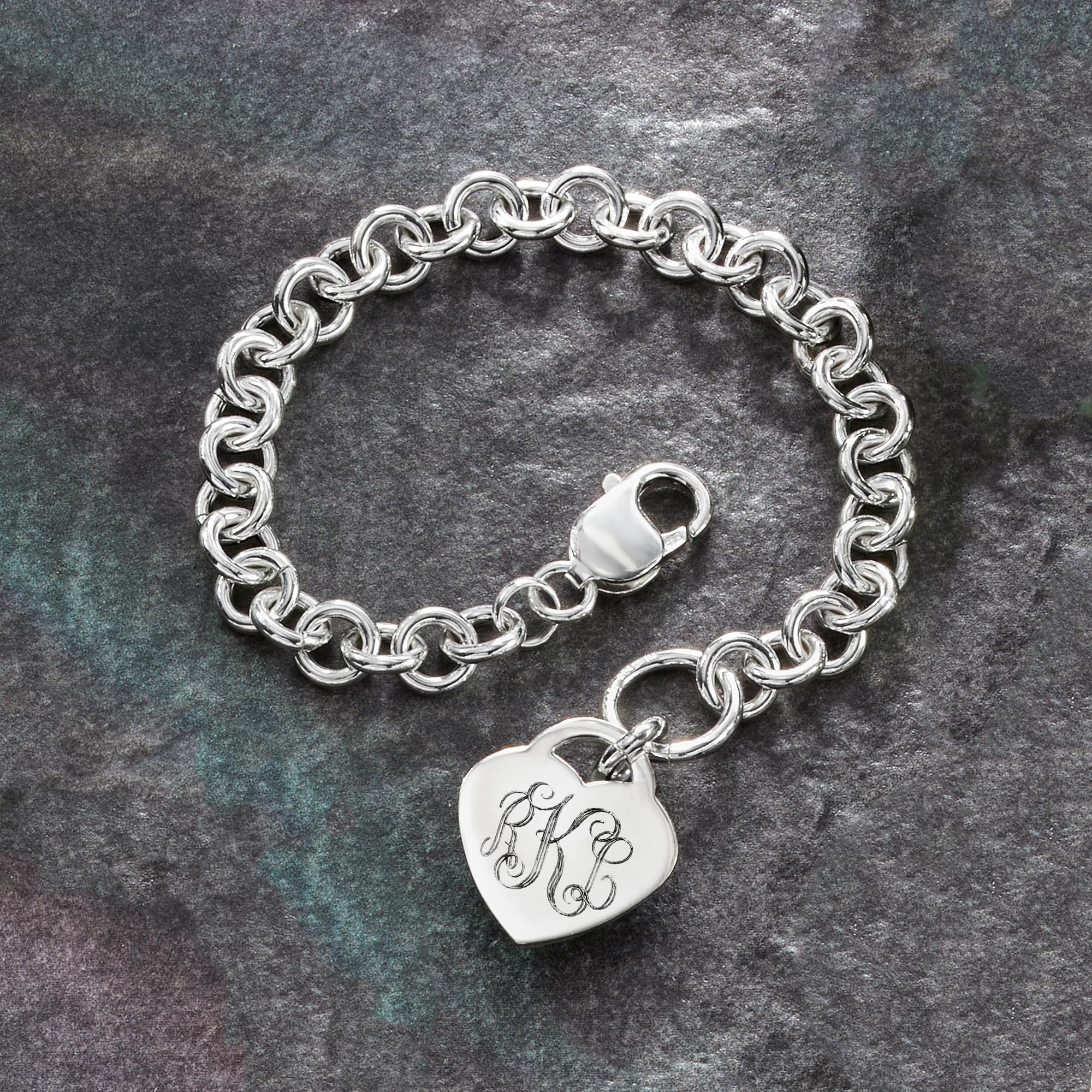 Ross-Simons Monogram - Sterling Silver Heart Charm Bracelet. 7 inches