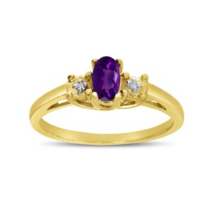 jewels by lux 14k yellow gold genuine purple birthstone solitaire oval amethyst and diamond wedding engagement ring - size 4.5 (0.18 cttw.)