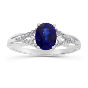 jewels by lux 10k white gold genuine blue birthstone solitaire oval sapphire and diamond wedding engagement ring - size 9 (1.18 cttw.)