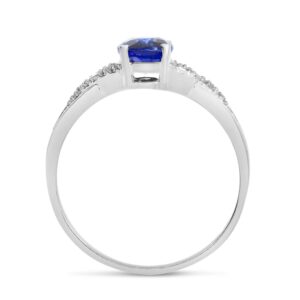 Jewels By Lux 10k White Gold Genuine Blue Birthstone Solitaire Oval Sapphire And Diamond Wedding Engagement Ring - Size 9 (1.18 Cttw.)