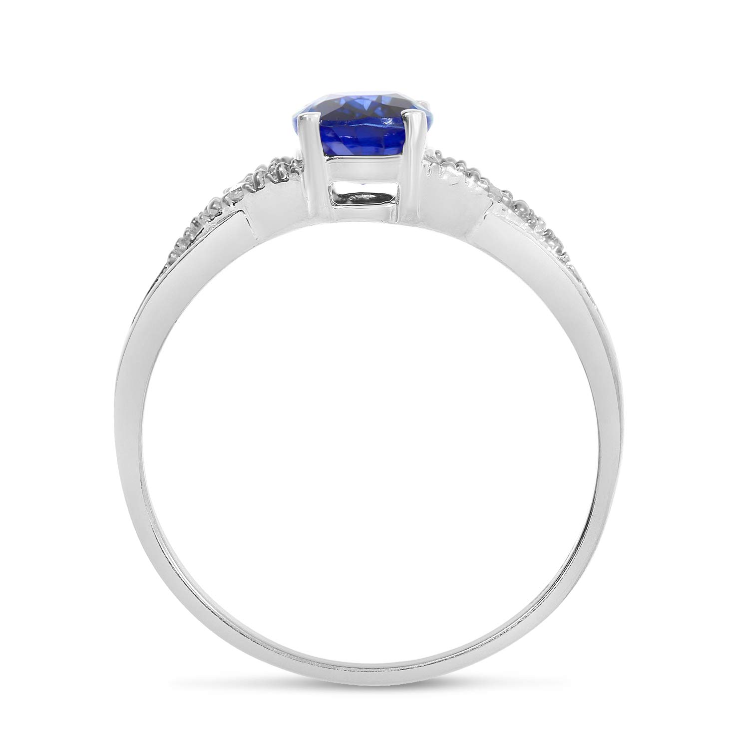 Jewels By Lux 10k White Gold Genuine Blue Birthstone Solitaire Oval Sapphire And Diamond Wedding Engagement Ring - Size 9 (1.18 Cttw.)