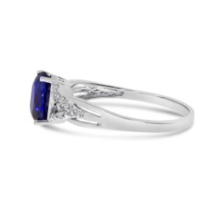 Jewels By Lux 10k White Gold Genuine Blue Birthstone Solitaire Oval Sapphire And Diamond Wedding Engagement Ring - Size 9 (1.18 Cttw.)