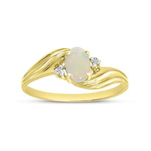 jewels by lux 10k yellow gold genuine birthstone solitaire oval opal and diamond wedding engagement ring - size 8 (1/5 cttw.)