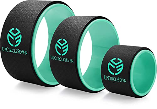 UpCircleSeven Yoga Wheel Set - Strongest & Most Comfortable Dharma Yoga Prop Wheel, 3 Pack for Back Pain Stretching & Backbends (12, 10, 6 inch) (Cyan)