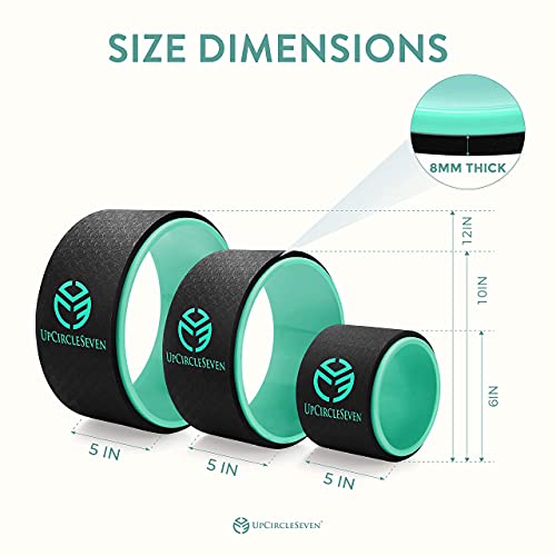 UpCircleSeven Yoga Wheel Set - Strongest & Most Comfortable Dharma Yoga Prop Wheel, 3 Pack for Back Pain Stretching & Backbends (12, 10, 6 inch) (Cyan)