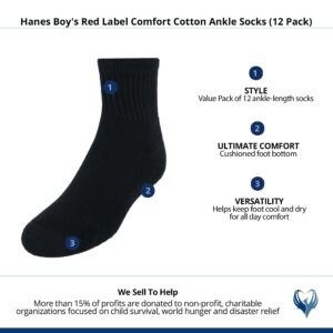 Hanes Boys Socks, Double Tough Cushioned Ankle And No Show, 12-pair Packs Athletic-socks, Ankle - Black - 12 Pack, Medium US