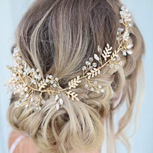 SWEETV Gold Rhinestone Wedding Headband Handmade Hair Band Bridal Headpiece Hair Accessories for Brides Bridesmaid