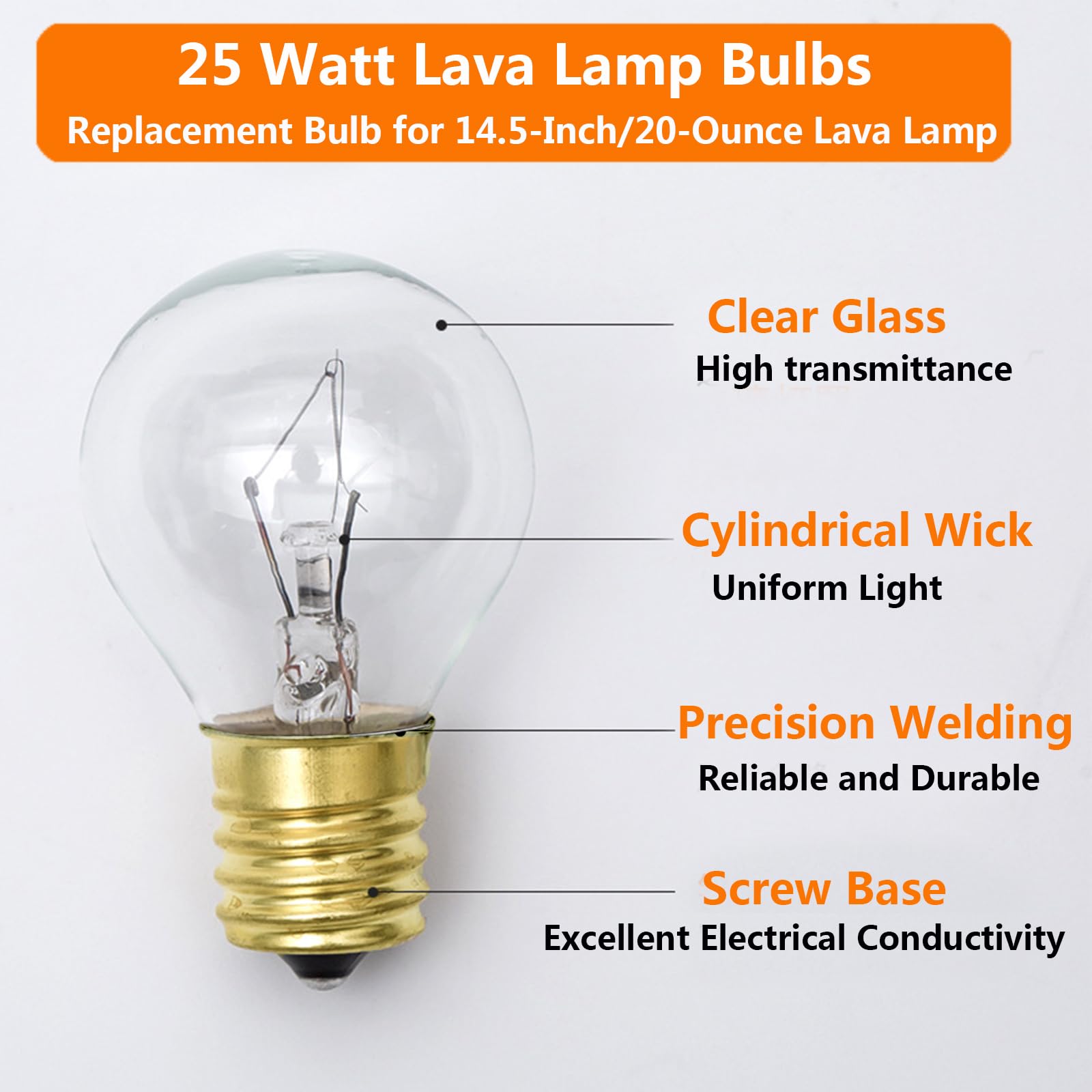 Lava Lamp Bulb 6 Pack S11 25W E17 Base Lava Lamp Light Bulb,Replacement Bulbs for 14.5 Inch Lava Lamps and Glitter Lamps,120 Volt,Dimmable,2700K Warm White