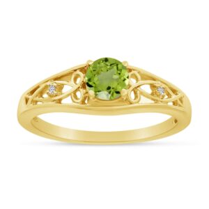 jewels by lux 14k yellow gold genuine green birthstone solitaire round peridot and diamond wedding engagement ring - size 10.5 (2/5 cttw.)