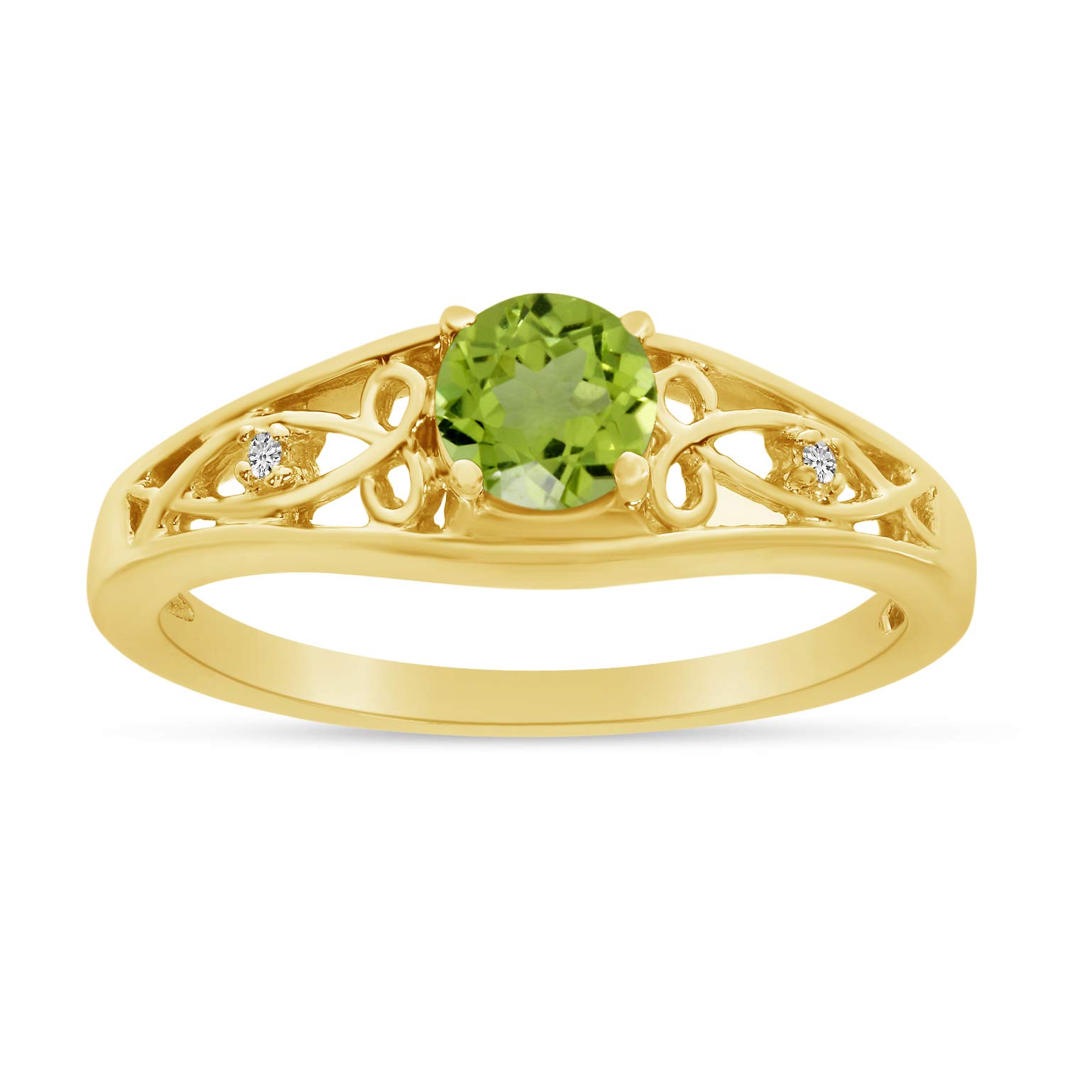 Jewels By Lux 14k Yellow Gold Genuine Green Birthstone Solitaire Round Peridot And Diamond Wedding Engagement Ring - Size 10.5 (2/5 Cttw.)