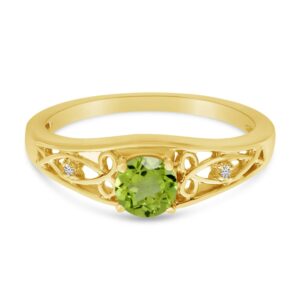 Jewels By Lux 14k Yellow Gold Genuine Green Birthstone Solitaire Round Peridot And Diamond Wedding Engagement Ring - Size 10.5 (2/5 Cttw.)