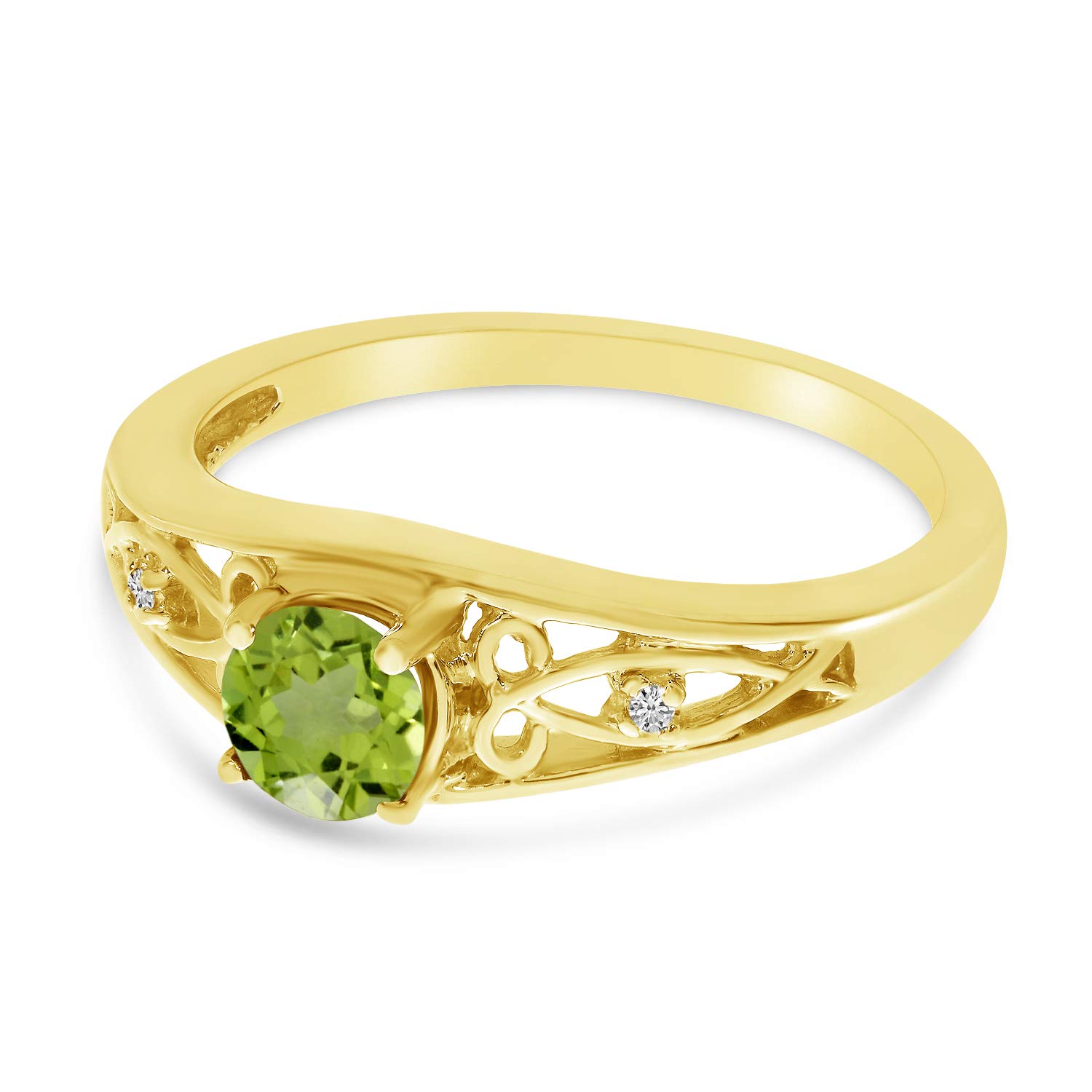 Jewels By Lux 14k Yellow Gold Genuine Green Birthstone Solitaire Round Peridot And Diamond Wedding Engagement Ring - Size 10.5 (2/5 Cttw.)