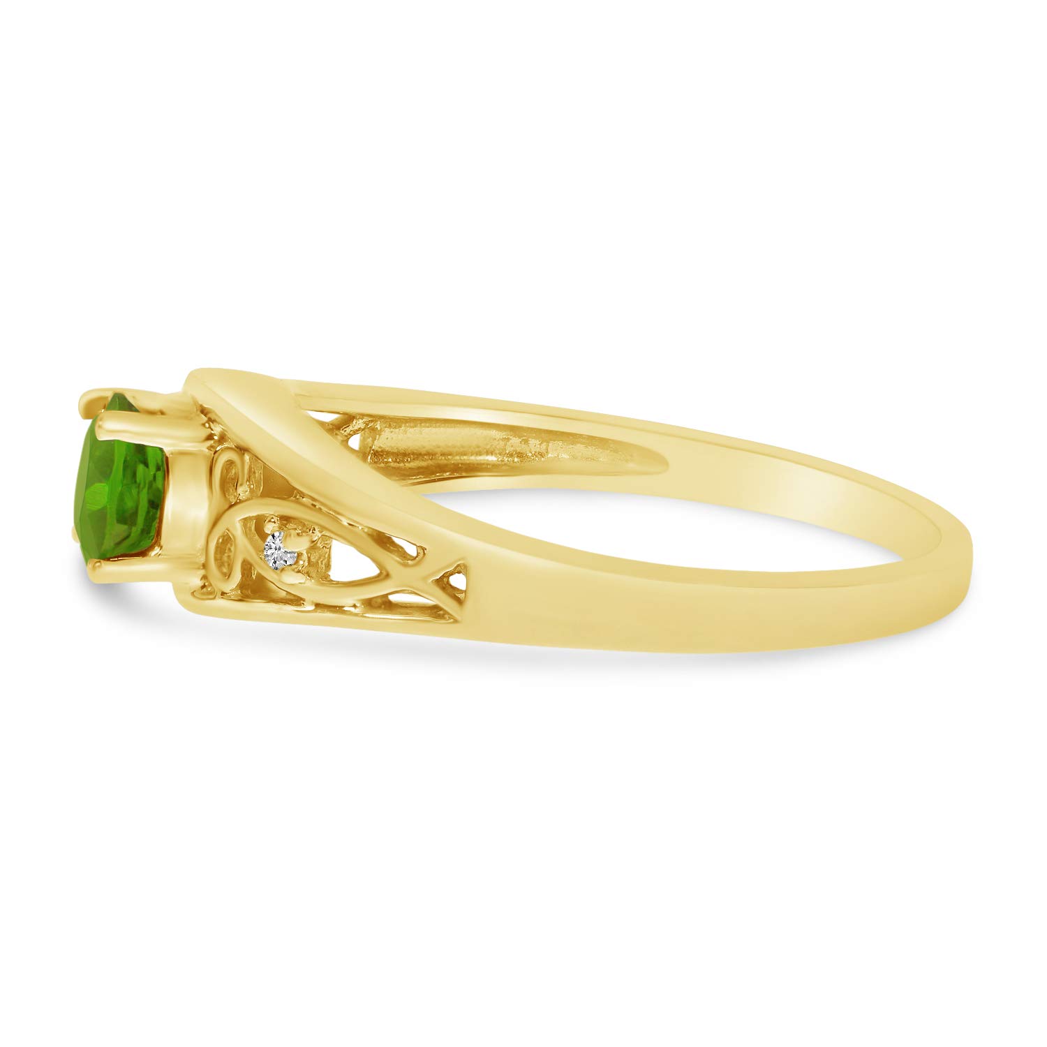 Jewels By Lux 14k Yellow Gold Genuine Green Birthstone Solitaire Round Peridot And Diamond Wedding Engagement Ring - Size 10.5 (2/5 Cttw.)