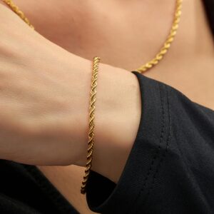 LIFETIME JEWELRY Womens Gold Anklet 2mm Rope Chain Ankle Bracelet 24k Real Gold Plated (6.5, Gold)