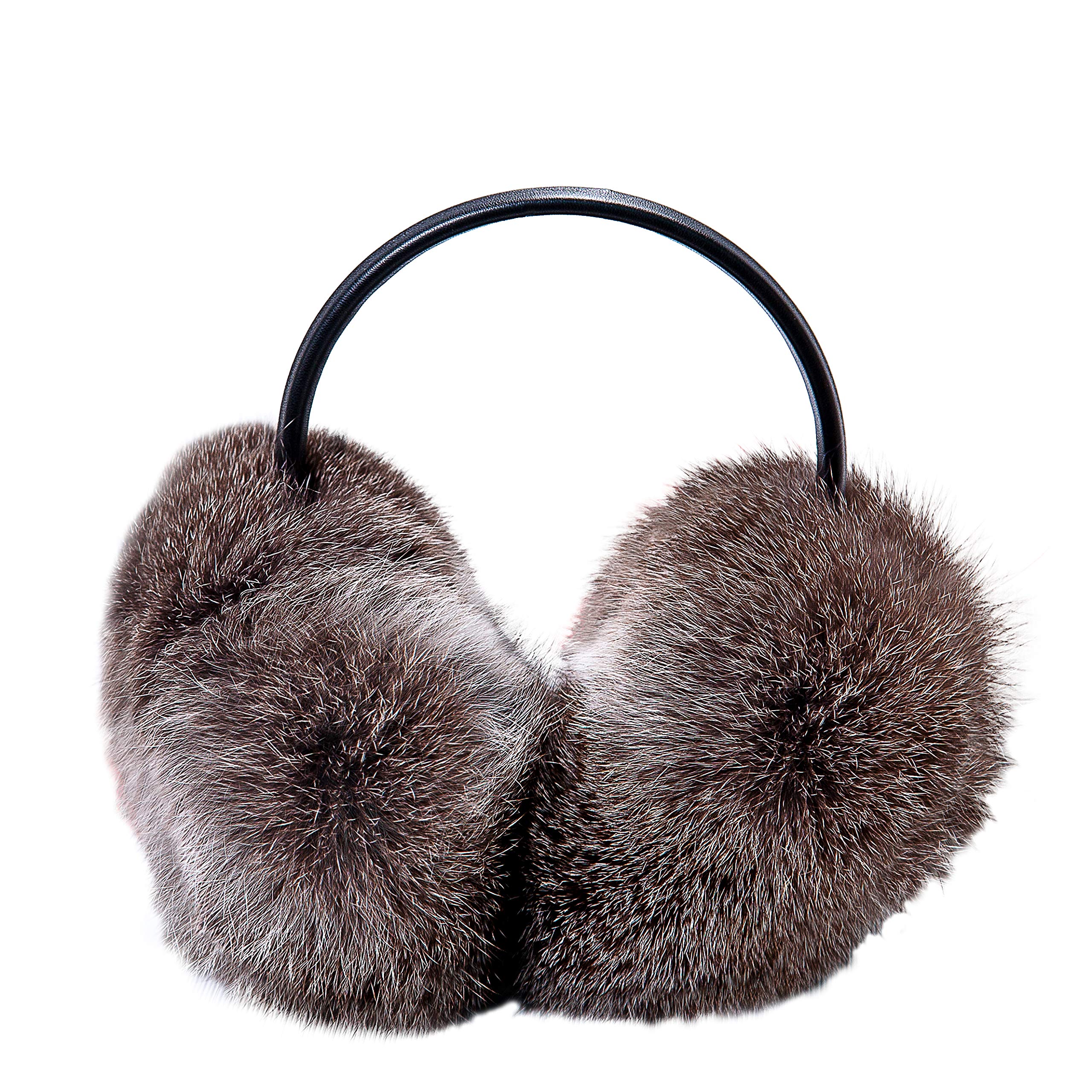 Warm, fur female headphones, earmuffs made of genuine rabbit fur (Grey)