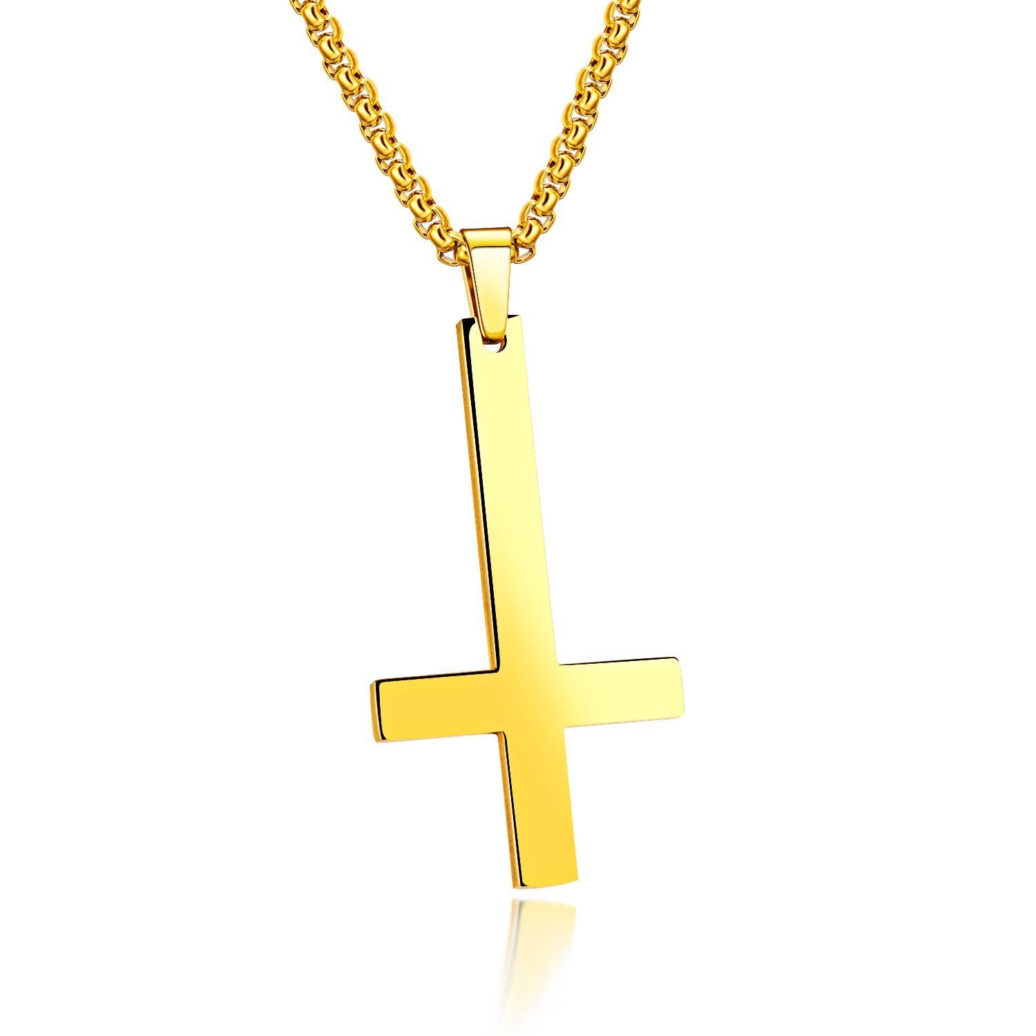 JAJAFOOK Stainless Steel Silver/Balck/Gold Upside Down Cross Pendant Necklaces With 21.6" Chain