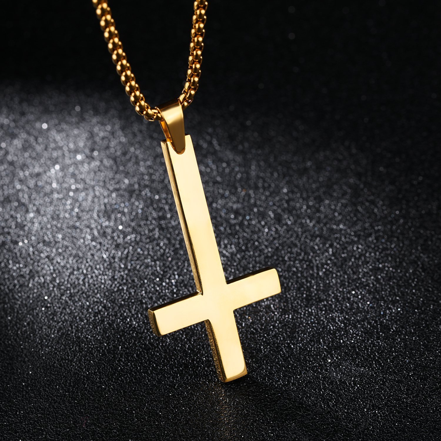 JAJAFOOK Stainless Steel Silver/Balck/Gold Upside Down Cross Pendant Necklaces With 21.6" Chain