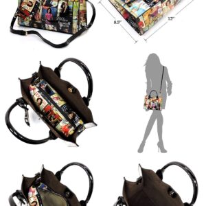 Glossy Magazine Cover Collage 3-in-1 Shoulder Bag Hobo Michelle Obama Handbag (3-Black/White)