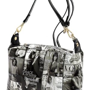 Glossy Magazine Cover Collage 3-in-1 Shoulder Bag Hobo Michelle Obama Handbag (3-Black/White)