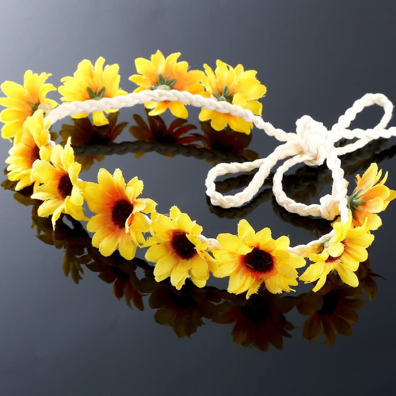 10 Pieces Sunflower Hair Clips Floral Hair Clips with 2 Pieces Sunflower Wreath Hippie Headband Sunflower Hairpins for Women Wedding Hair Accessories