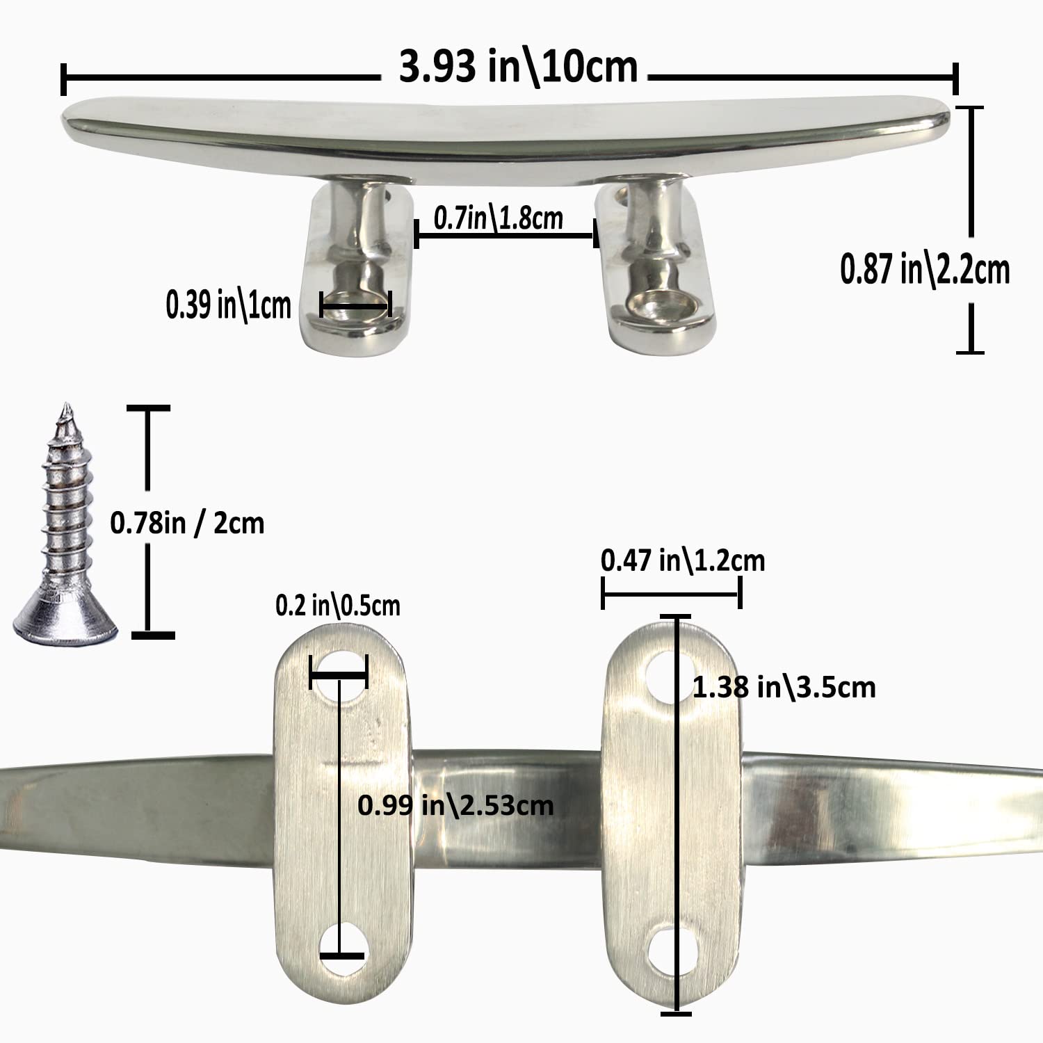 ZOMCHAIN Boat Cleat Open Base Boat Cleat, Dock Cleat All 316 Stainless Steel Boat Mooring Accessories, Include Installation Accessories Screws