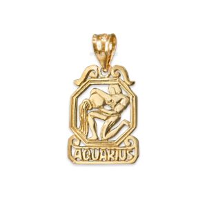 la blingz 10k yellow gold open design aquarius zodiac charm pendant