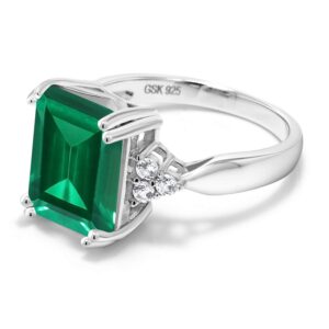 Gem Stone King 925 Sterling Silver 12X10MM Emerald Cut Gemstone Birthstone Engagement Ring | Wedding Anniversary Promise Ring For Women | Available In Size 5, 6, 7, 8, 9