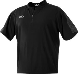 rawlings launch short sleeve youth boy's cage batting practice jacket, black, large