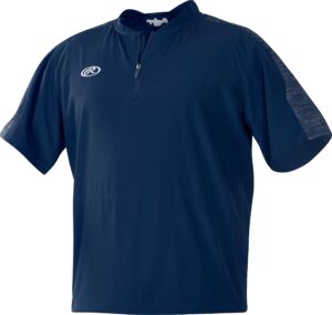 rawlings launch short sleeve youth boy's cage batting practice jacket, navy, large