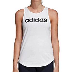 adidas Women's Essentials Linear Loose Tank Top, White/Black, Small