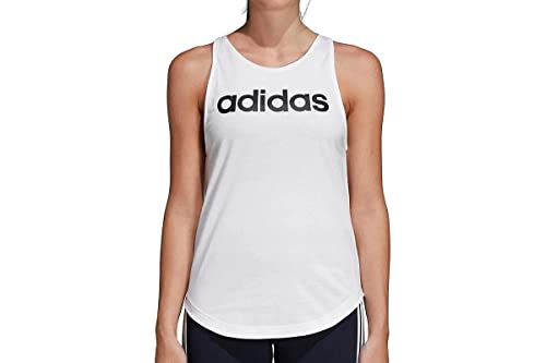 adidas Women's Essentials Linear Loose Tank Top, White/Black, Small