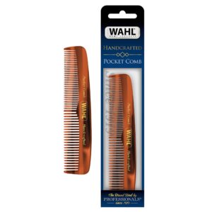 wahl beard, mustache, & hair pocket comb for men's grooming - handcrafted & hand cut with cellulose acetate - smooth, rounded tapered teeth - model 3324