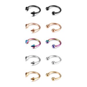 evevil 14g 16g septum jewelry surgical steel small septum ring for women men nose nostril rings lip labret cartilage body piercing (16g,10pcs,8mm,ball&spike)