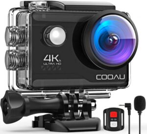 cooau action camera hd 4k 20mp wifi with external microphone, underwater camera 40m with remote control, waterproof sport camera 170° wide angle time lapse, 2x1200mah batteries/16 accessories