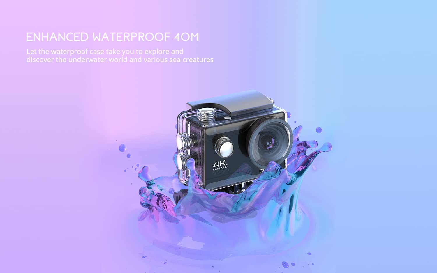 COOAU Action Camera HD 4K 20MP WiFi with External Microphone, Underwater Camera 40M with Remote Control, Waterproof Sport Camera 170° Wide Angle Time Lapse, 2x1200mAh Batteries/16 Accessories