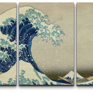 wall26 Canvas Print Wall Art Set The Great Wave Off Kanagawa by Hokusai Cultural Historic Oil Painting Fine Art Reproduction Scenic Colorful for Living Room, Bedroom, Office - 16"x24" x 3 Panels