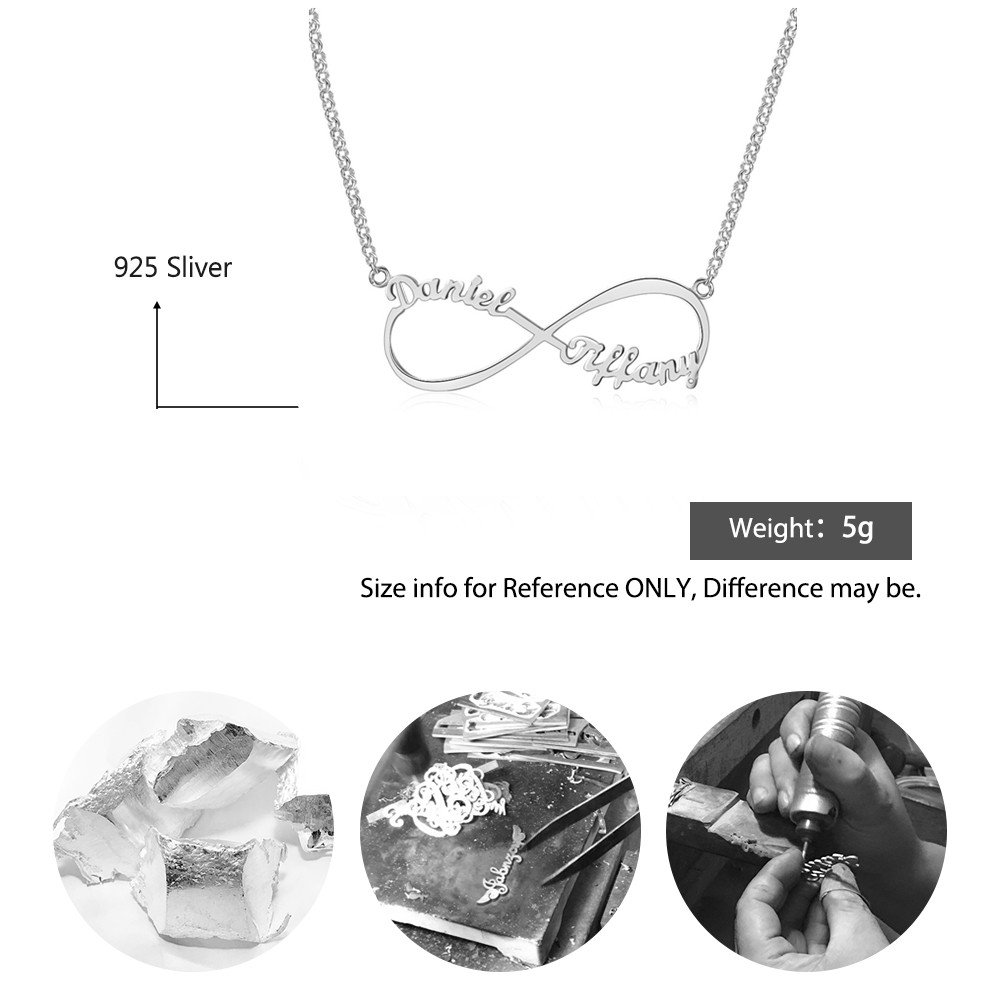 Lam Hub Fong Name Necklace Personalized Custom Name Necklace Personalized Name Necklace Sterling Silver Infinity Necklace with Name for Couples Gold Name Necklace (Silver)