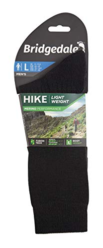 Bridgedale Men's Lightweight Boot Height - Merino Endurance Socks, Black, Large