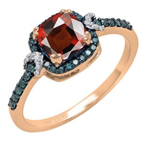 dazzlingrock collection 10k 6 mm cushion garnet & round blue & white diamond ladies ring, rose gold, size 9