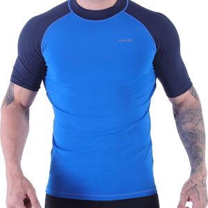 V VICROAD Mens Short Sleeve Rash Guard Swim Shirt Athletic Surfing Tee Sky/Navy-2XL