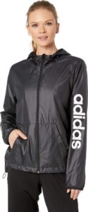 adidas women's essentials linear windbreaker, black, medium