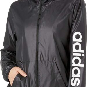 adidas Women's Essentials Linear Windbreaker, Black, Medium