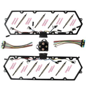 Valve Cover Gaskets + 8 Glow Plugs + BK Relay With Inner Injector Glow Plug Harness Compatible with 7.3L Ford F250 F350 E250 E350 Diesel Powerstroke 1999-2003 (615-201, F81Z-6584-AA)