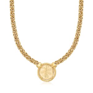 Ross-Simons Italian 18kt Gold Over Sterling Replica Lira Coin Byzantine Necklace. 18 inches