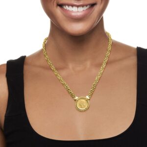 Ross-Simons Italian 18kt Gold Over Sterling Replica Lira Coin Byzantine Necklace. 18 inches