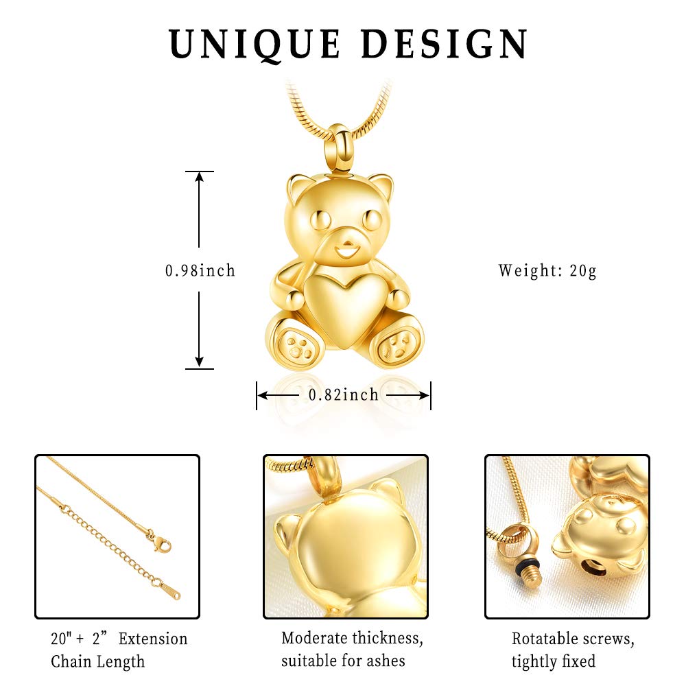 Cremation Jewelry - Teddy Bear Urn Necklace for Men Women with Mini Keepsake Urn Memorial Ash Jewelry