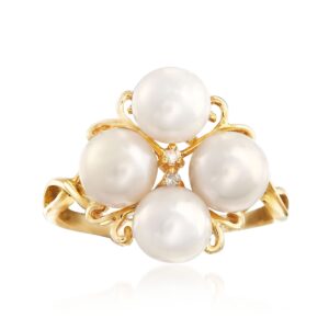 ross-simons 6-6.5mm cultured pearl cluster ring with diamond accents in 14kt gold. size 9