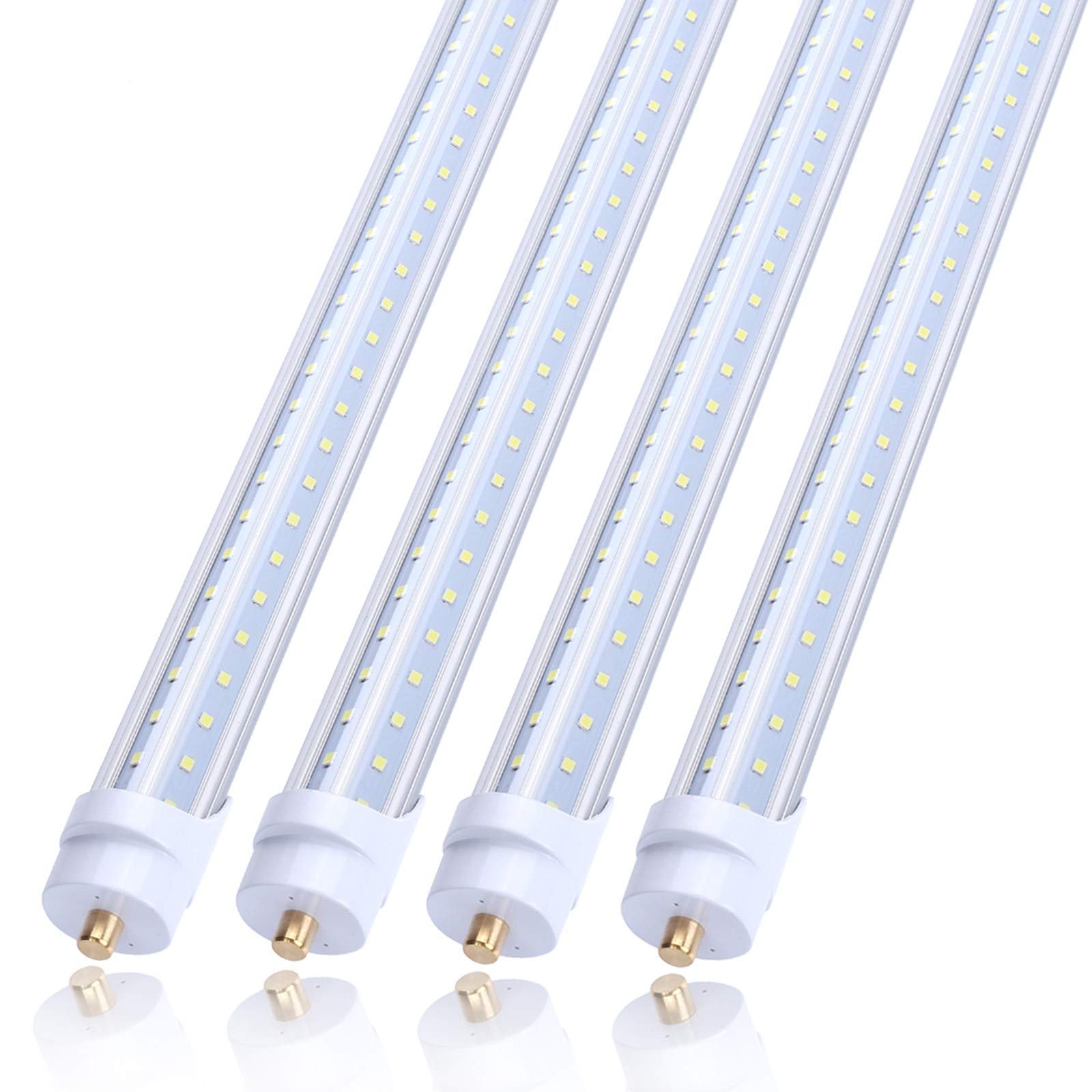 JOMITOP T8 8FT LED Tube Light 8 Foot,Need Bypass Ballast, 65W V Shaped Single Pin FA8 Base,6000K Cool White, (Replace 150W LED Fluorescent Bulbs),Dual-Ended Power AC 85-277V 4 Pack