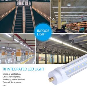 JOMITOP T8 8FT LED Tube Light 8 Foot,Need Bypass Ballast, 65W V Shaped Single Pin FA8 Base,6000K Cool White, (Replace 150W LED Fluorescent Bulbs),Dual-Ended Power AC 85-277V 4 Pack