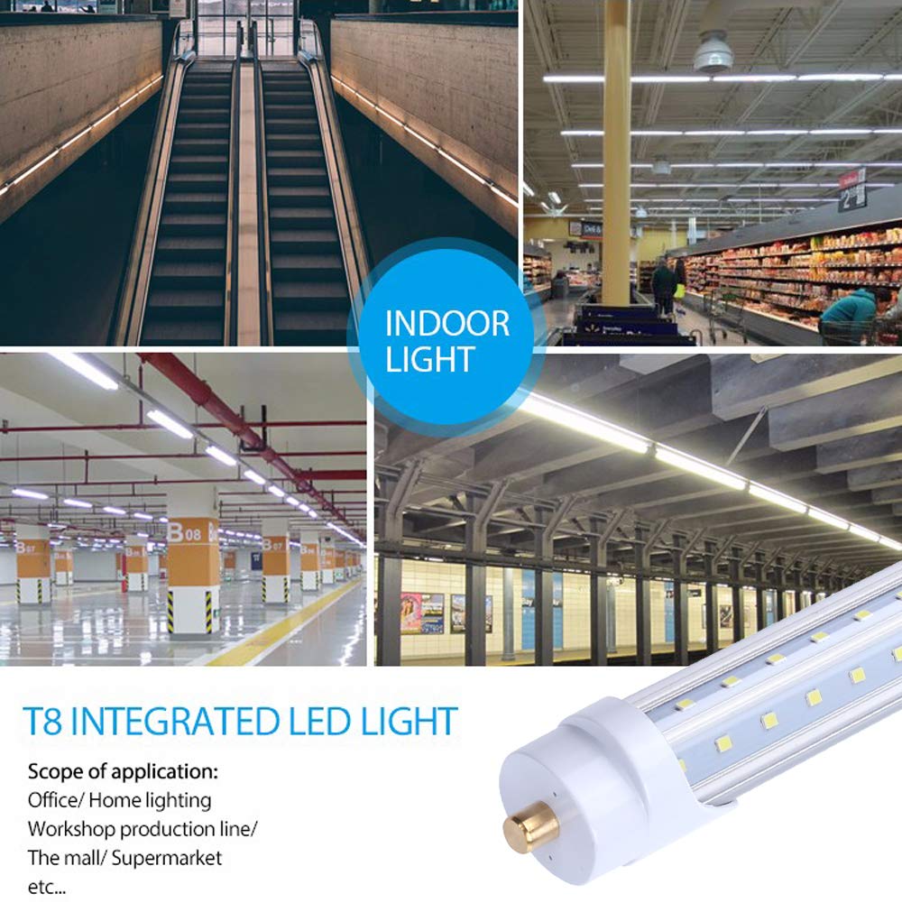 JOMITOP T8 8FT LED Tube Light 8 Foot,Need Bypass Ballast, 65W V Shaped Single Pin FA8 Base,6000K Cool White, (Replace 150W LED Fluorescent Bulbs),Dual-Ended Power AC 85-277V 4 Pack